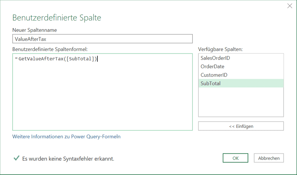 Eigene Funktionen in Power Query